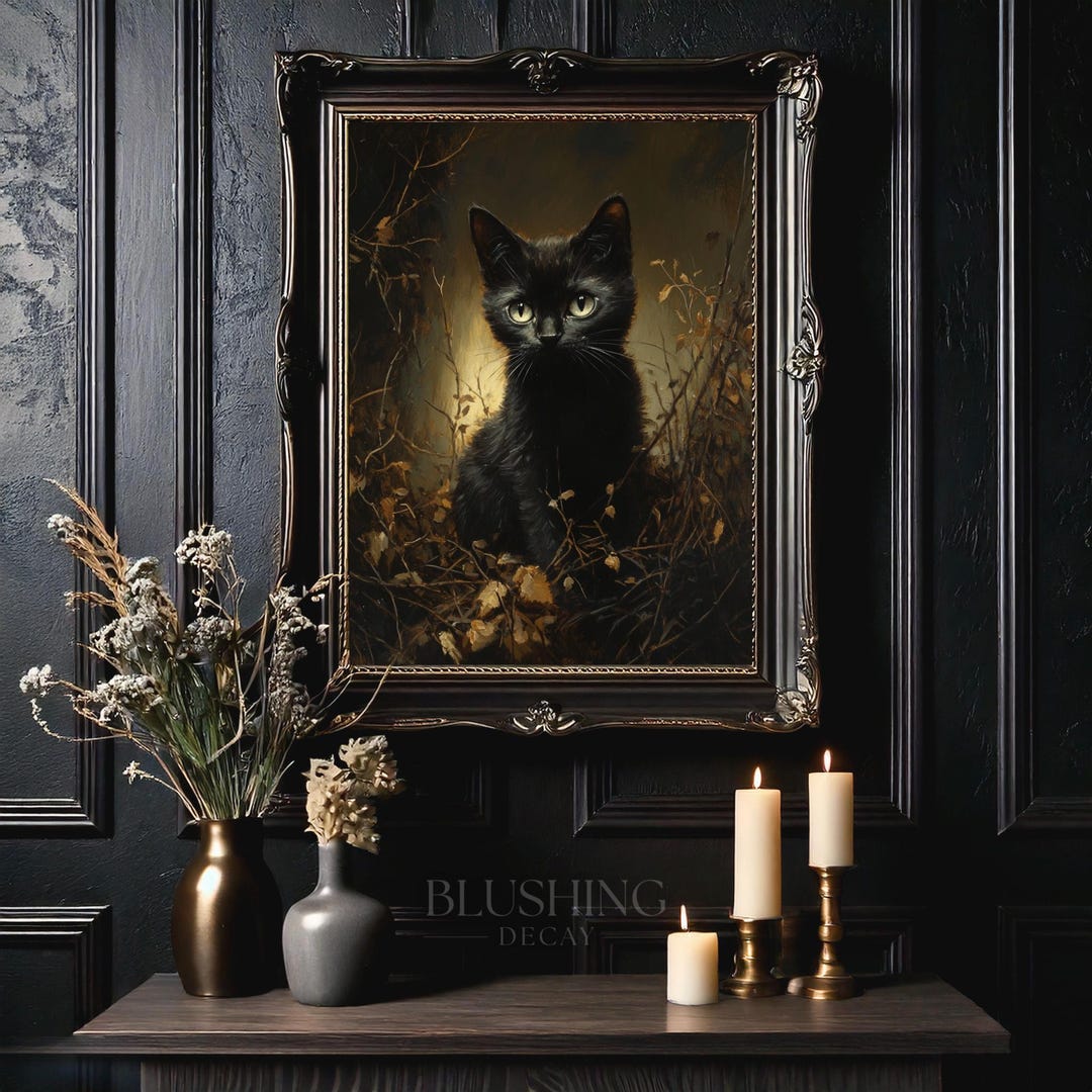 Black Cat Wall Art, Gothic Kitten Art Printable, Black Cat Art Print, Witchy Dark Academia Decor ...
