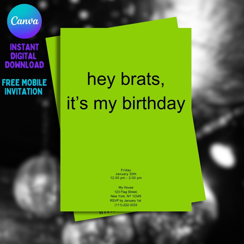 EDITABLE Brat Green Birthday Invitation, Brat Birthday Digital ...