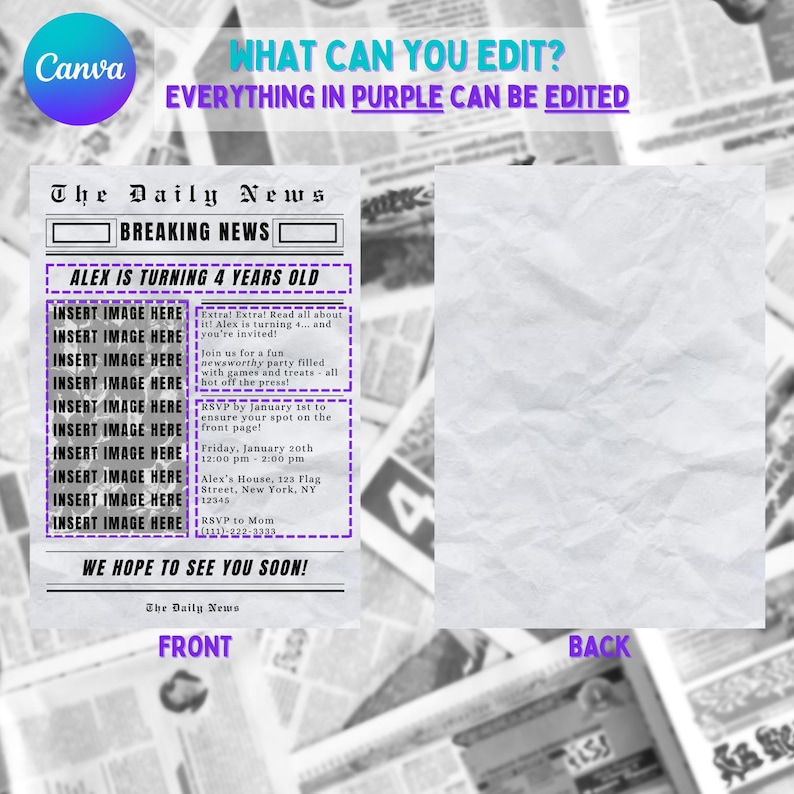 EDITABLE Daily News Newspaper Birthday Invitation, Daily News Newspaper ...