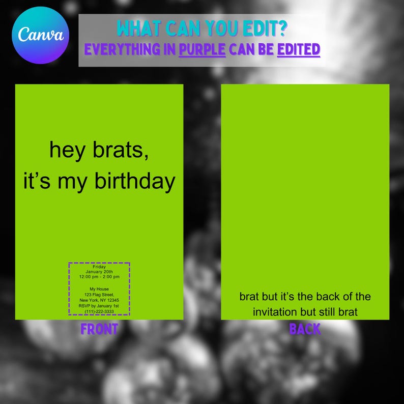 EDITABLE Brat Green Birthday Invitation, Brat Birthday Digital ...