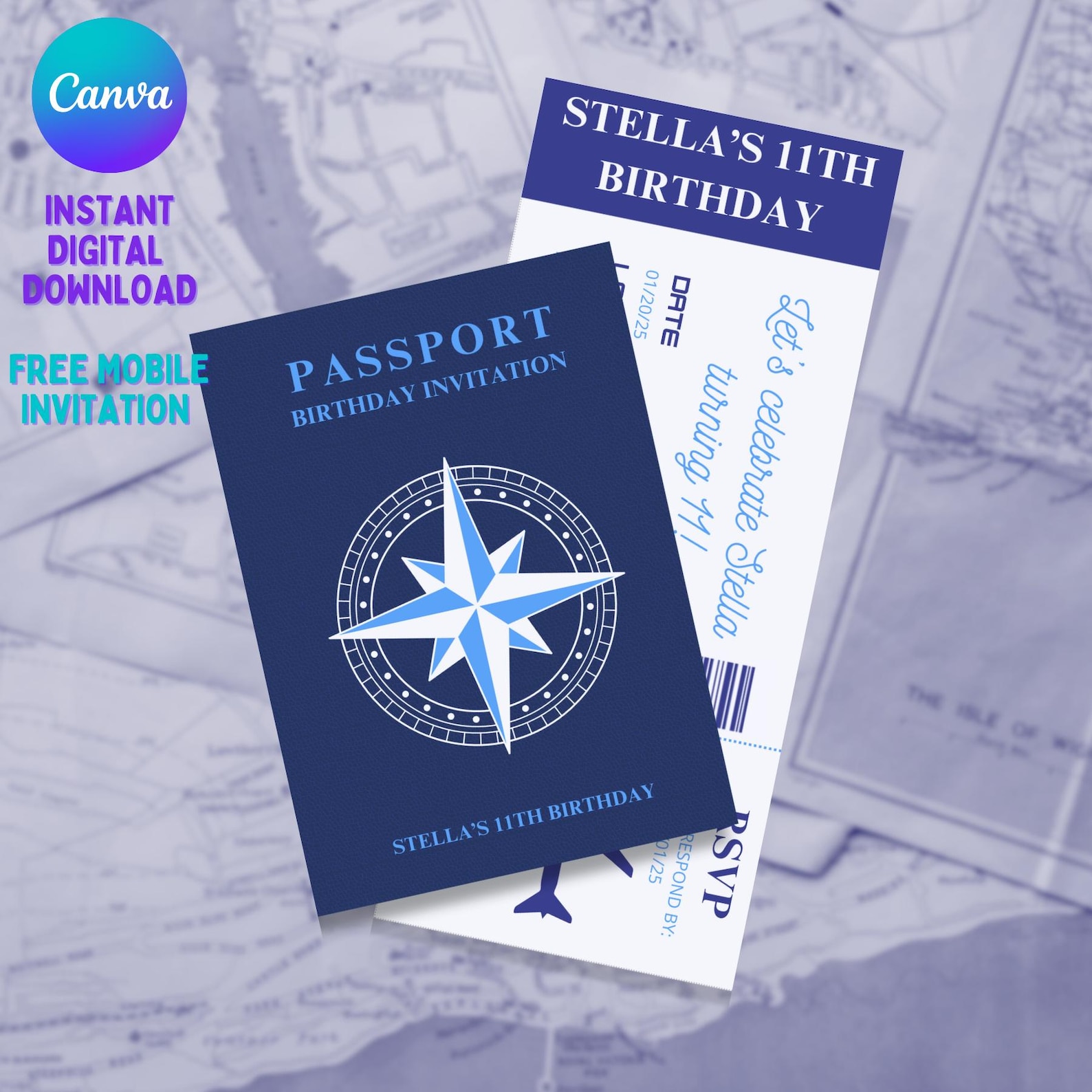 Editable Passport Birthday Invitation: Travel Theme (5x7) (digital ...