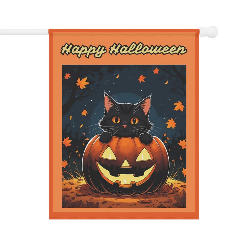 Halloween Garden Banner, Black Cat Yard Sign, Jack-o-lantern House Flag ...