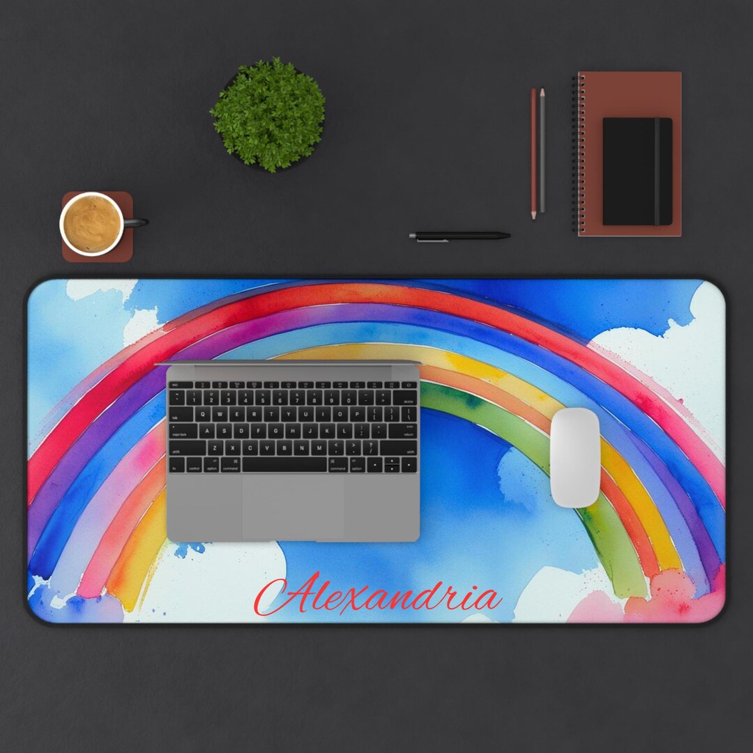 Personalized Rainbow Watercolor Gaming Desk Mat: Non-slip LGBT Mouse ...