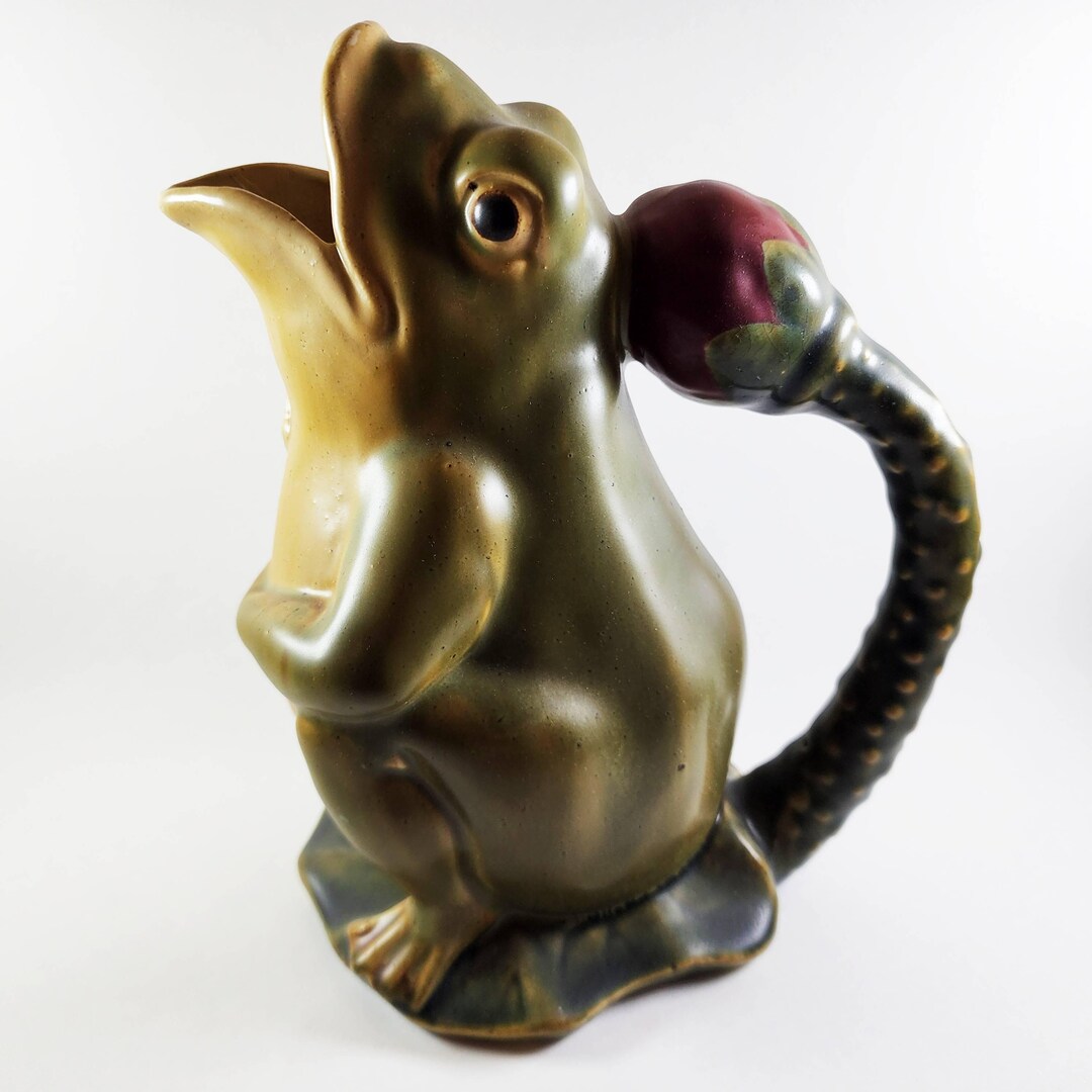 Vintage Majolica Large Frog on Lily Pad Pitcher / Jug Gorgeous Piece ...