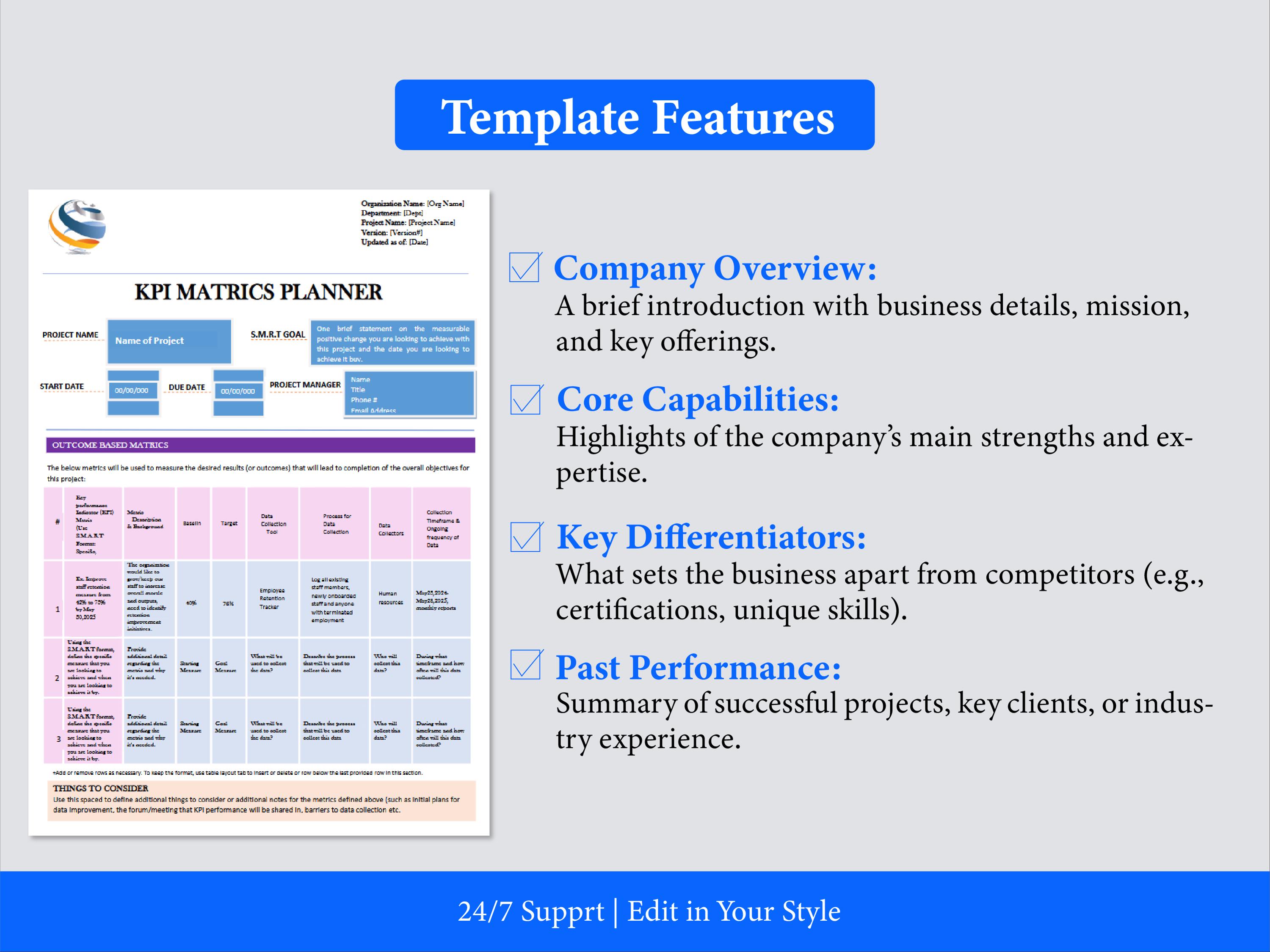 KPI Planner Template Metrics Planner Template Project Management MS ...