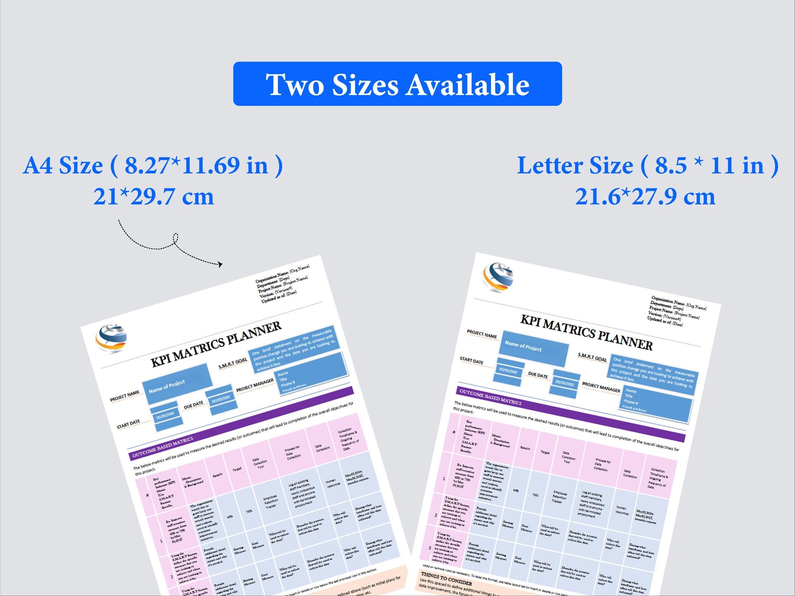 KPI Planner Template | Metrics Planner Template | Project Management ...