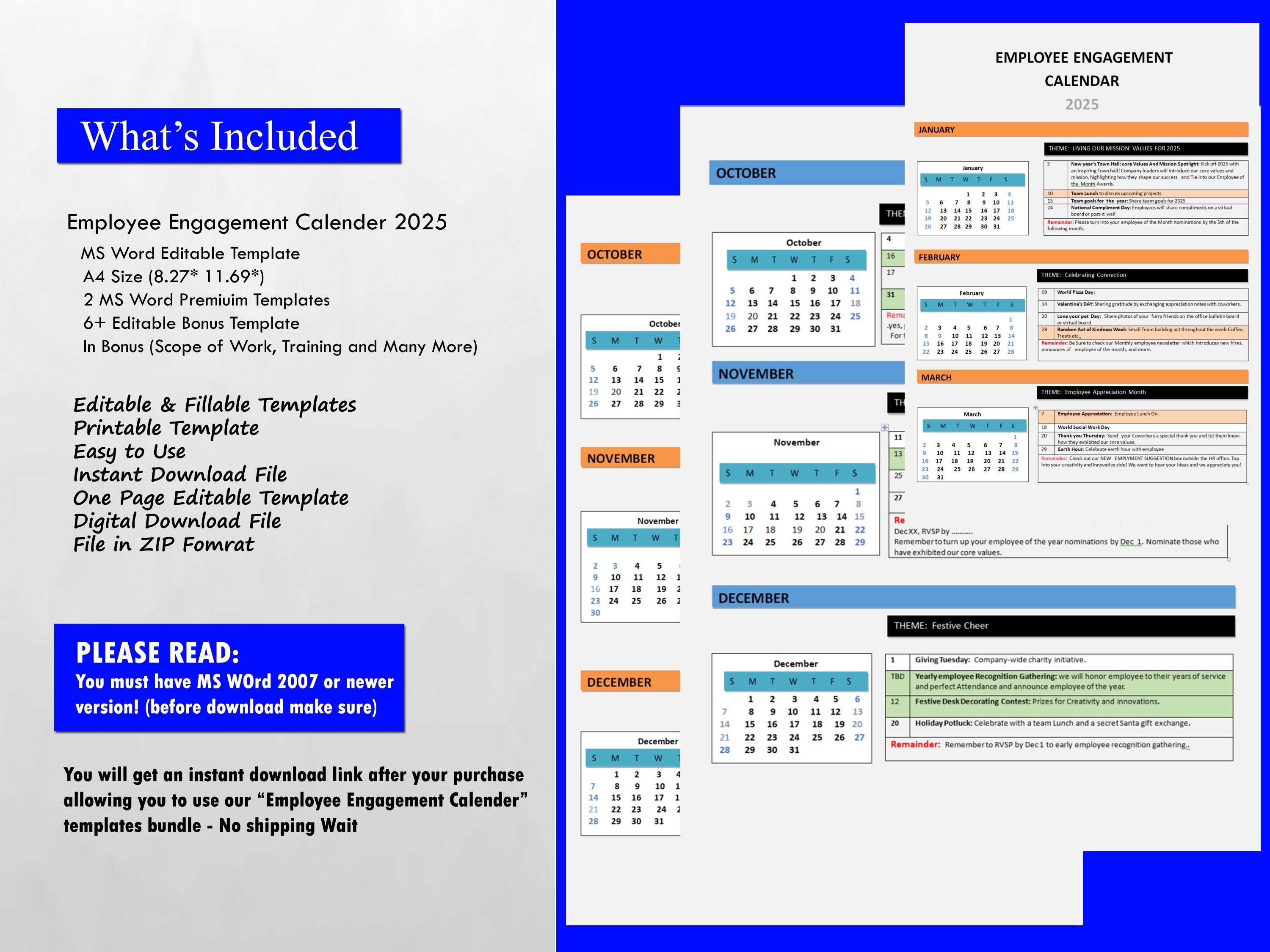 Employee Engagement Calendar Template 2025 | Employee Engagement ...