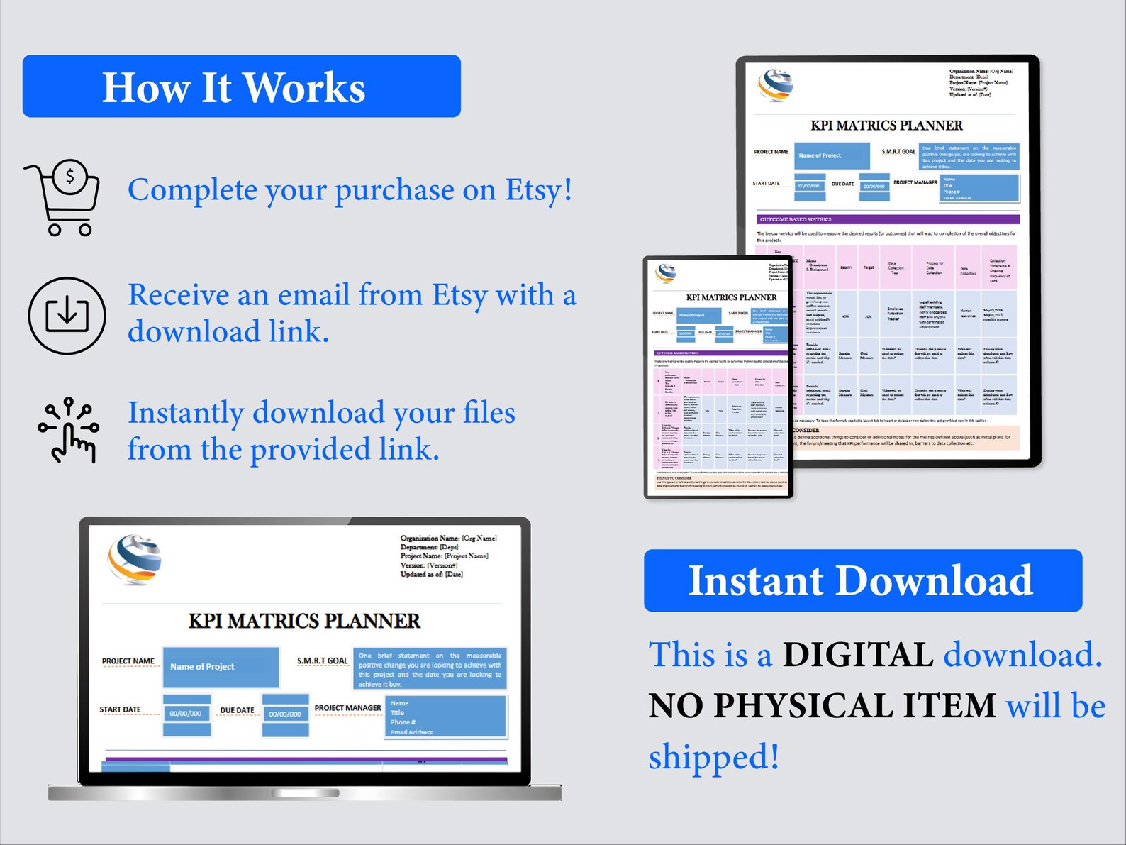 KPI Planner Template | Metrics Planner Template | Project Management ...