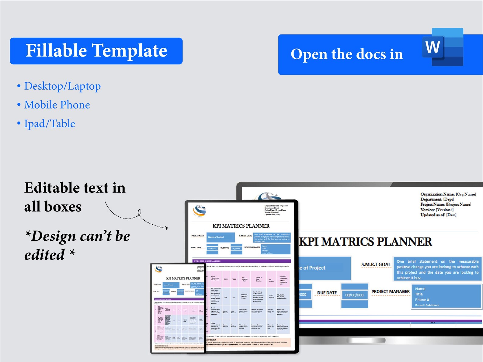 KPI Planner Template | Metrics Planner Template | Project Management ...