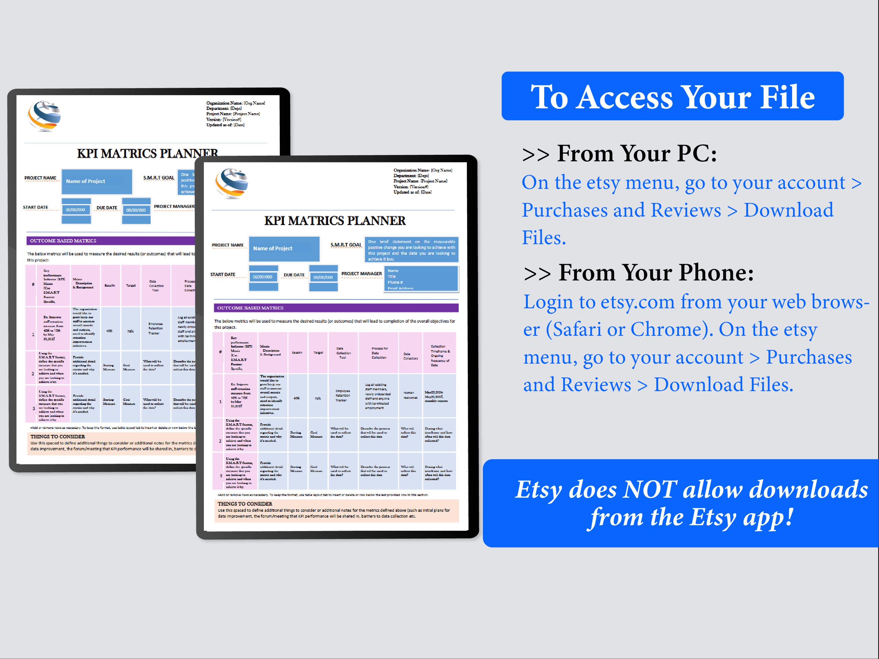 KPI Planner Template | Metrics Planner Template | Project Management ...