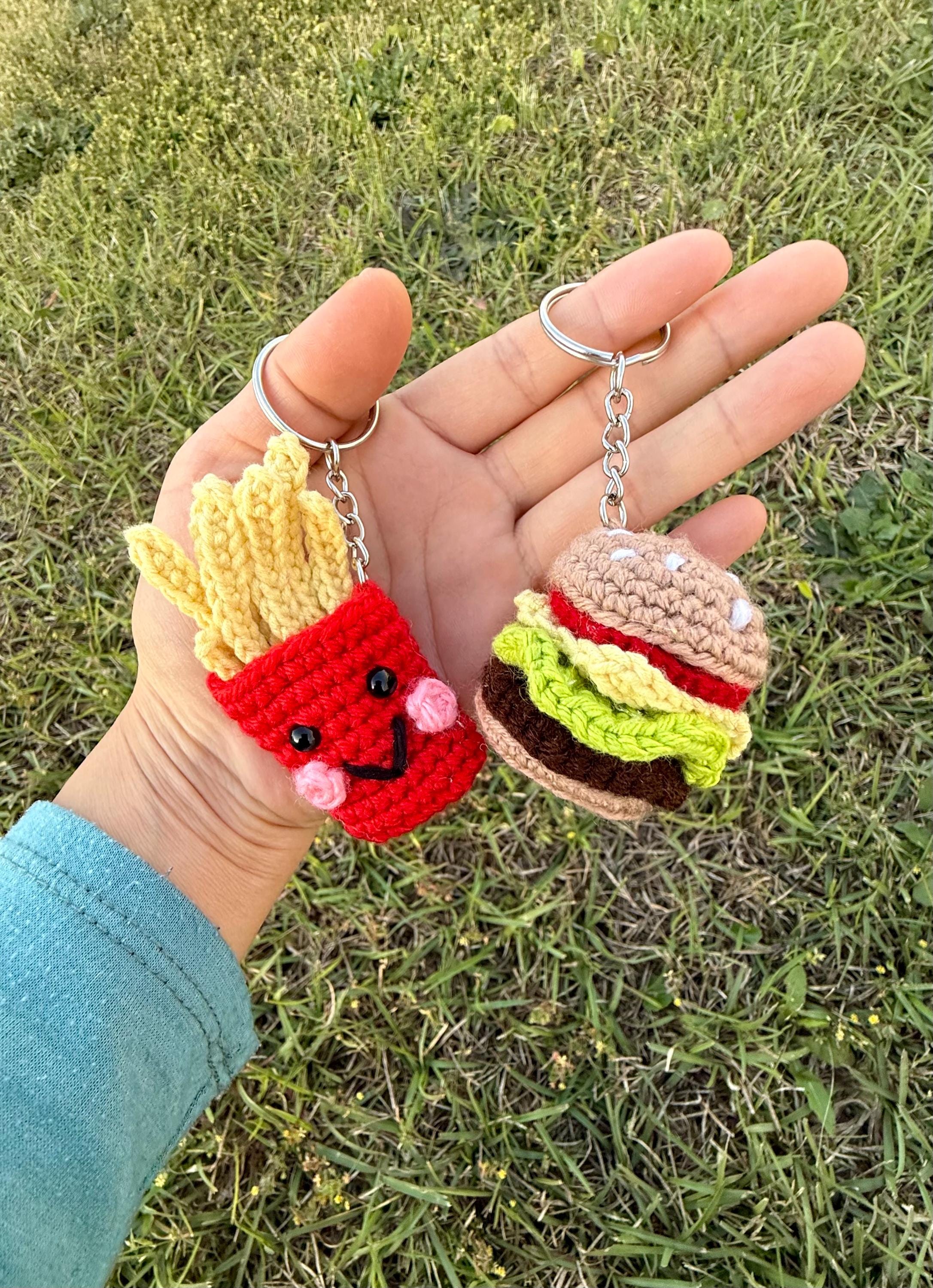 Mini Crochet Burger and Fries Keychains | Keychain in Pairs | Handmade ...