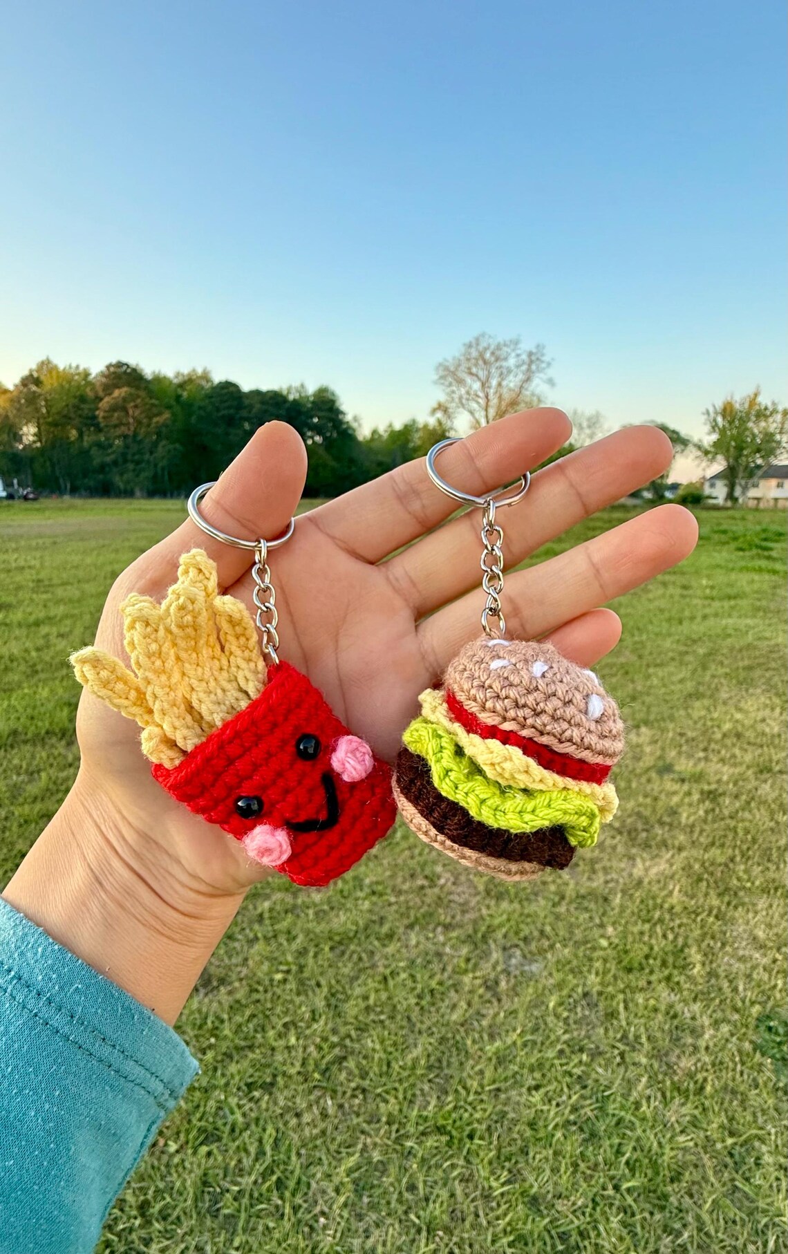 Mini Crochet Burger and Fries Keychains | Keychain in Pairs | Handmade ...