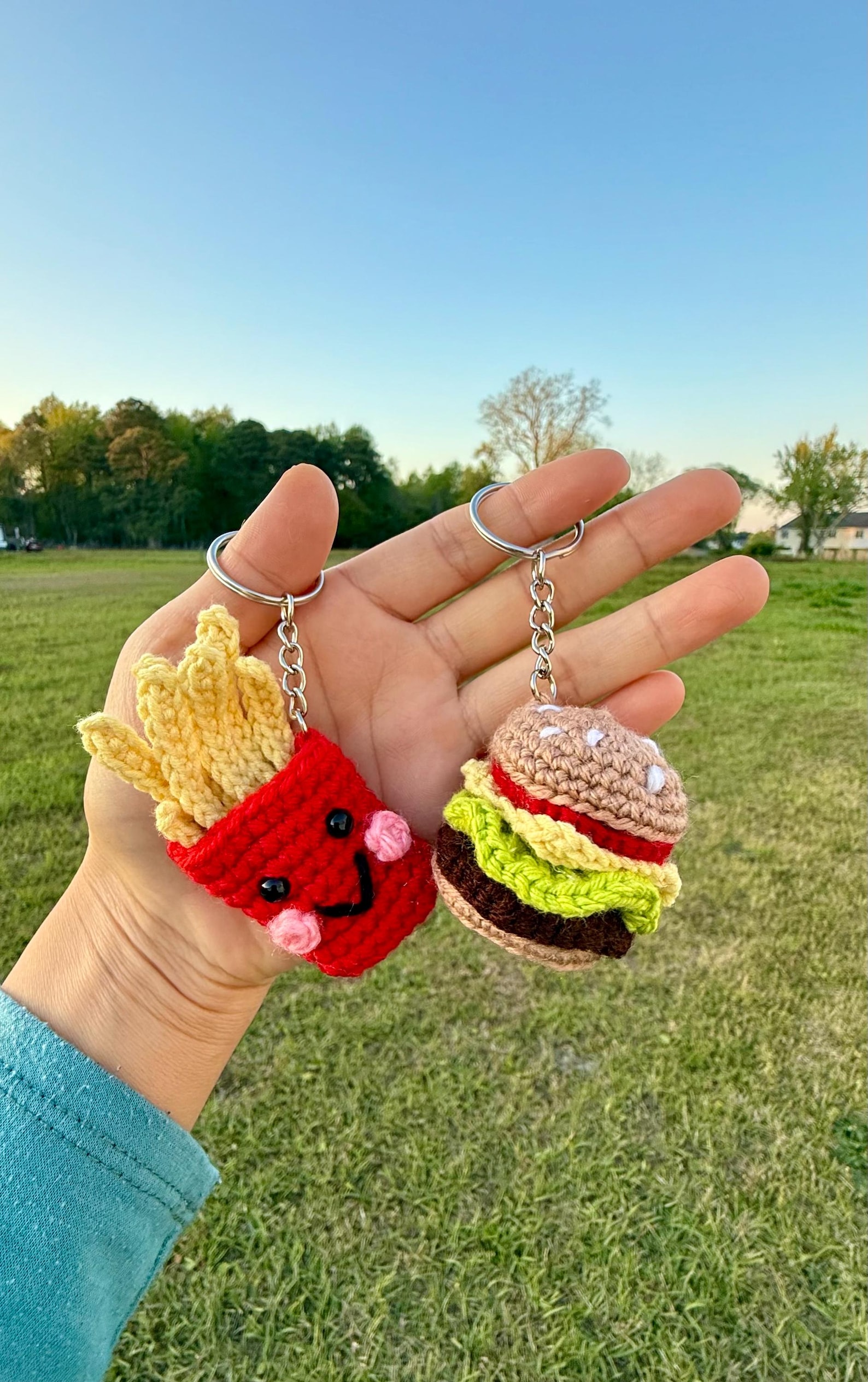 Mini Crochet Burger and Fries Keychains | Keychain in Pairs | Handmade ...