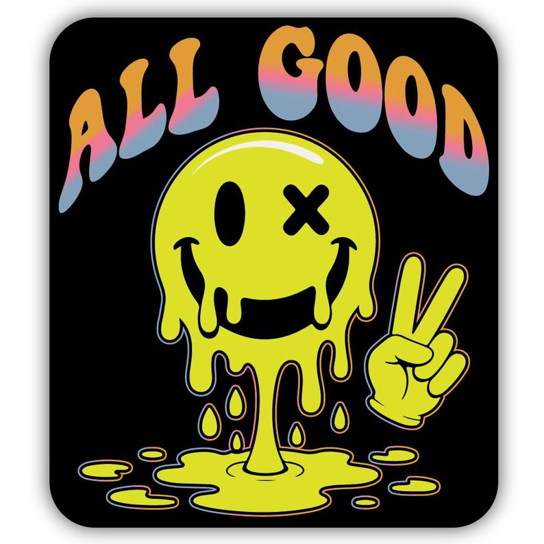 All Good Beat up Smiley Face Cut to Shape Vinyl Sticker ( Funny Retro ...