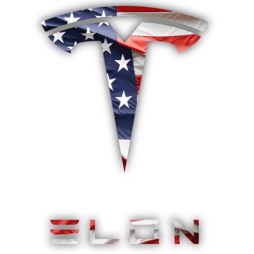 Tesla T Elon American Flag Design Cut to Shape Vinyl Matte Sticker ...
