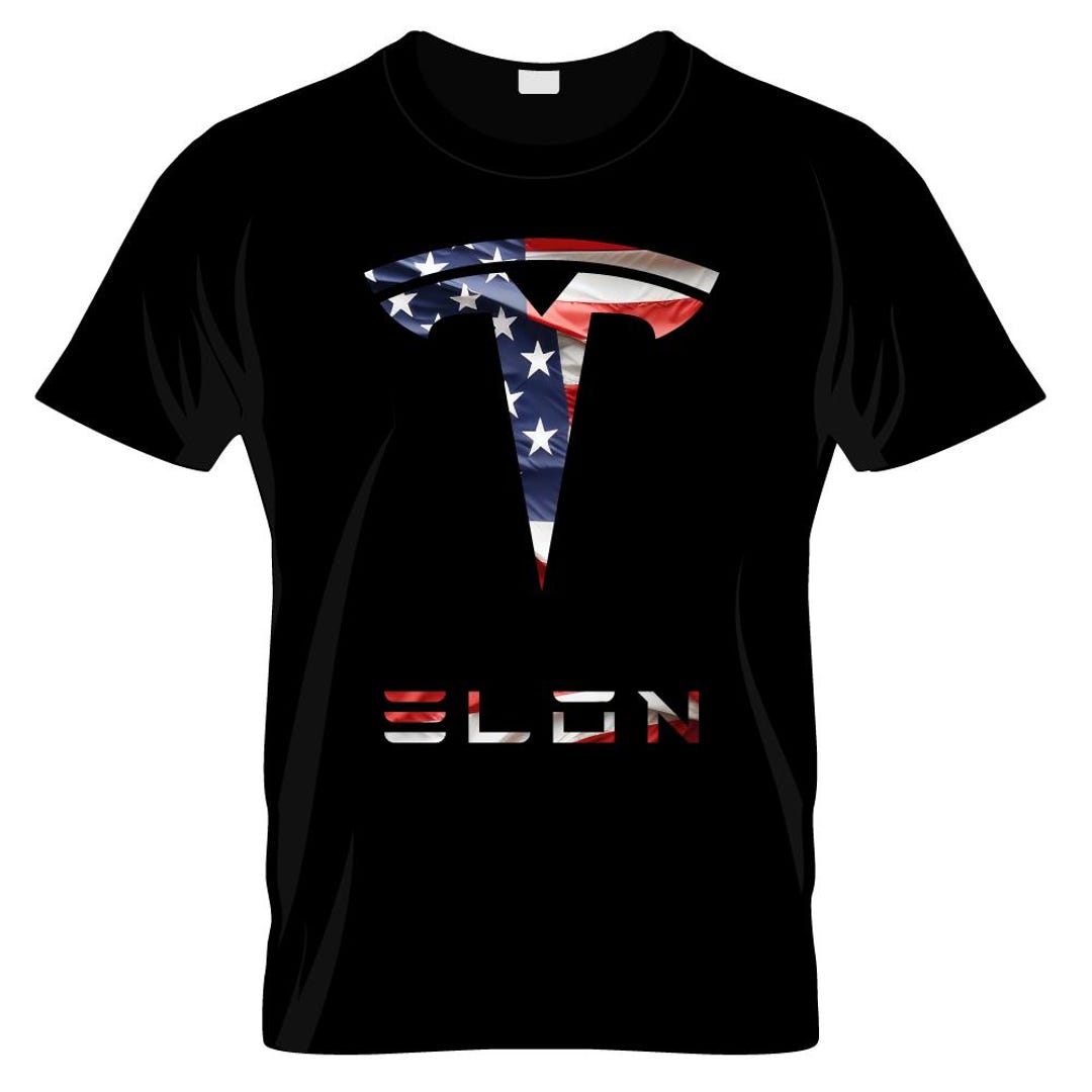 Tesla T Elon American Flag Graphic T Shirt ( Adult, Joke, Gift, Funny ...