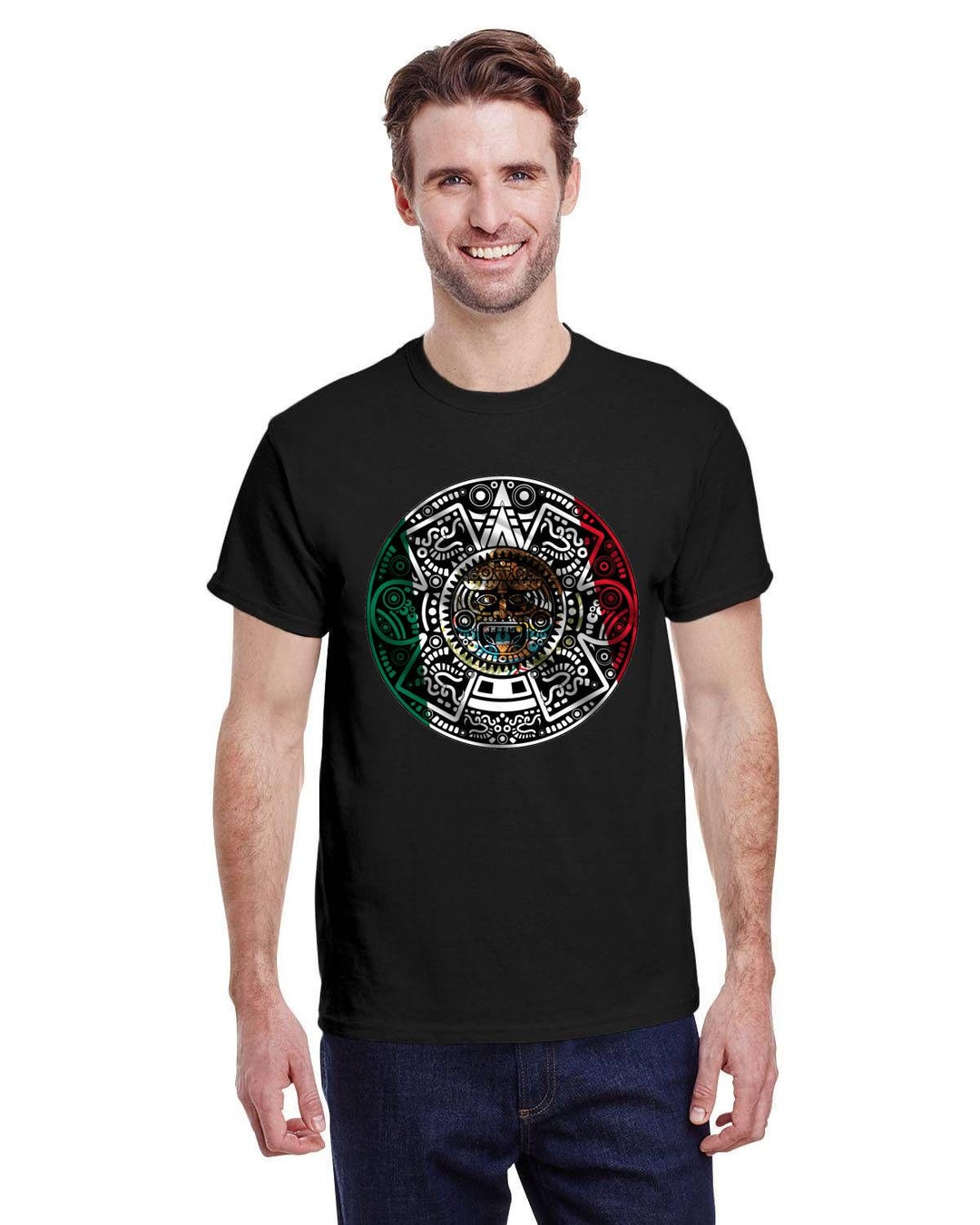 Aztec Calendar Mexican Flag Shaped Graphic T Shirt - Etsy