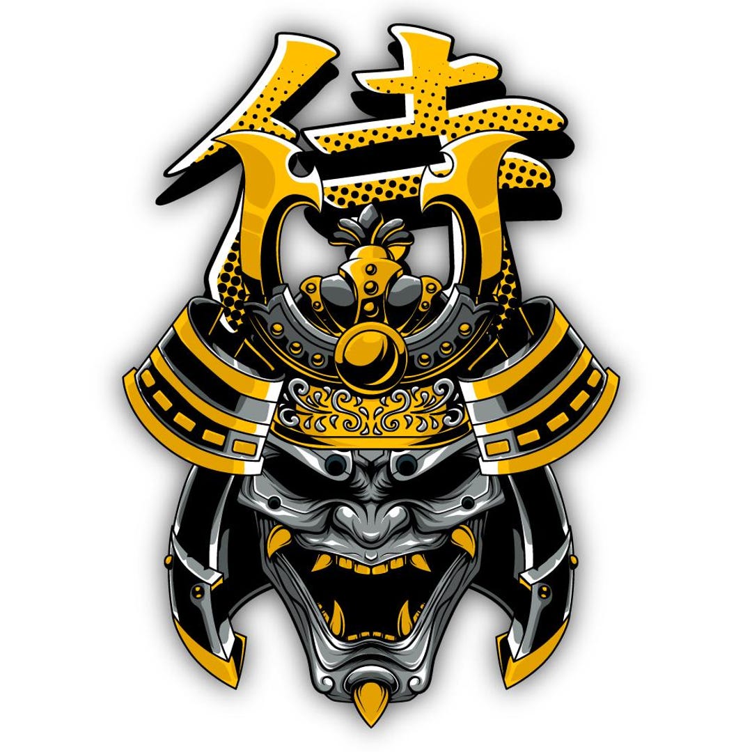 Japanese Samurai Oni Mask Gold Cut to Shape Vinyl Sticker Cut to Shape ...