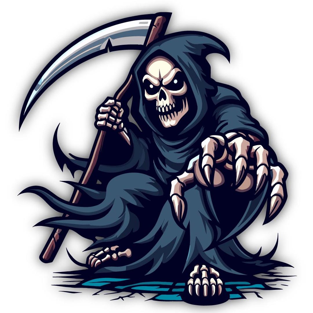 Grim Reaper Death Reaching Out Cartoon Style Cut to Shape Vinyl Matte ...