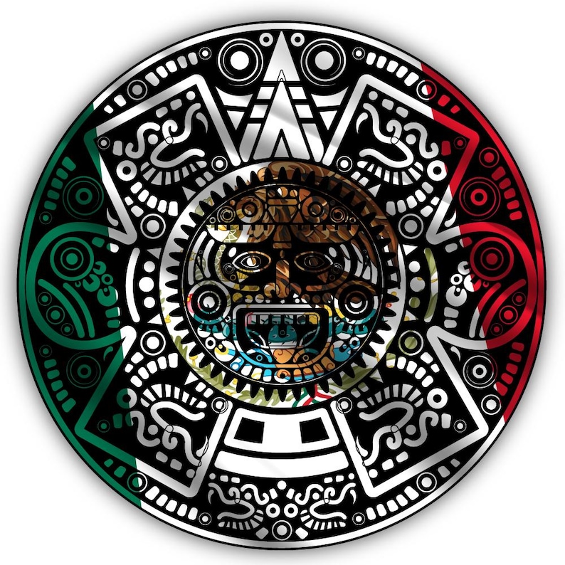Aztec Calendar Mexico Flag Shaped Vinyl Sticker Cut to Shape (culture ...