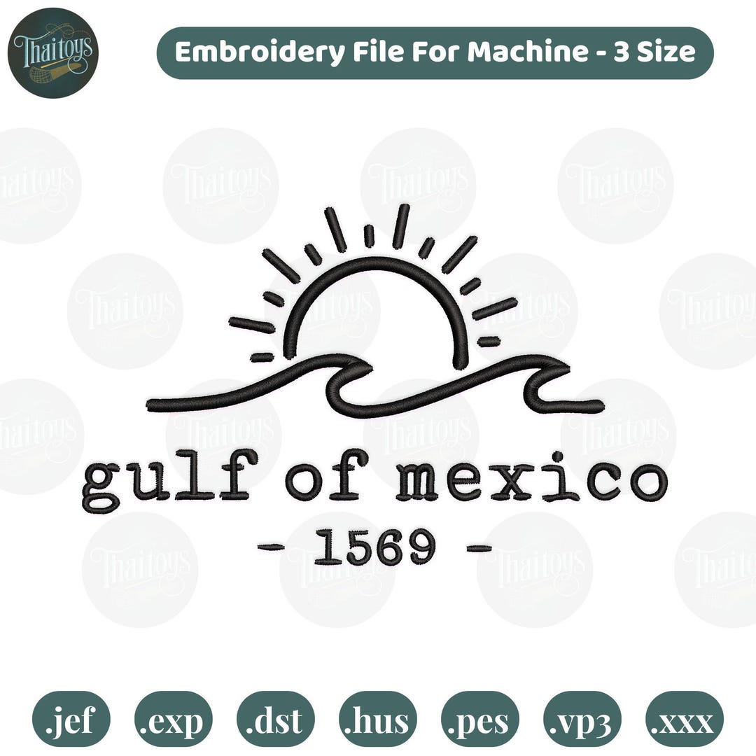 Gulf of Mexico Embroidery Design, Texas Alabama Mississippi Florida ...