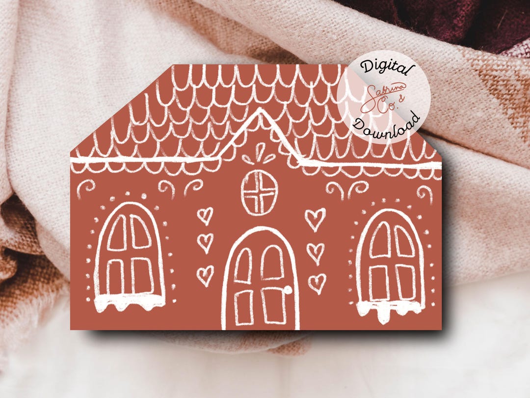 Gingerbread House Christmas Card 5x7 Digital Download With merry ...