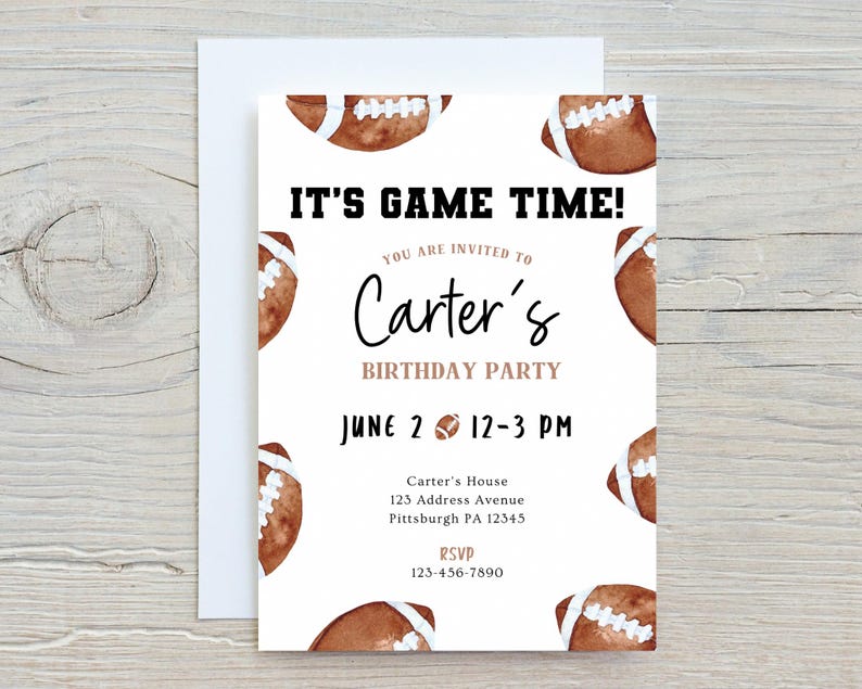 Its Game Time Birthday Party Invitation Boys Football Sports Theme Any ...