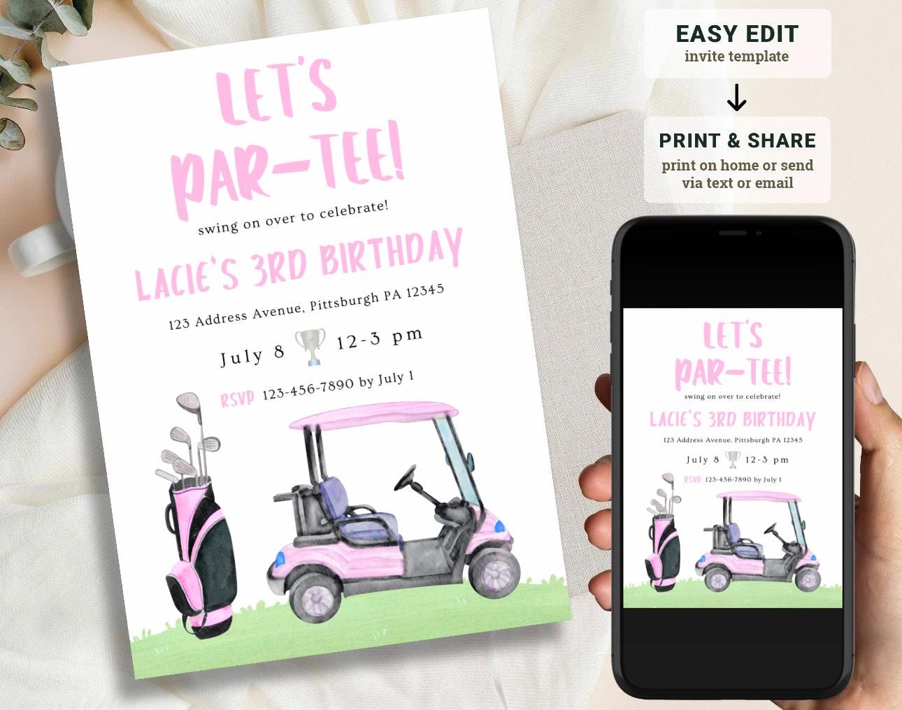Lets Partee Birthday Party Invitation Girls Golf Sports Theme Any Age ...