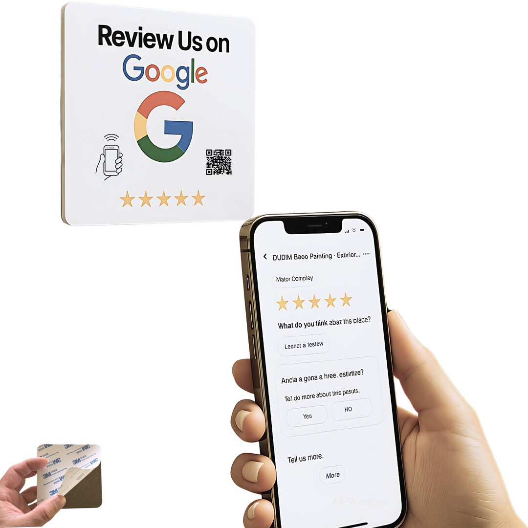 Google Review Plate 4x4 | NFC Tap + QR Code Review Sign | 3M Adhesive ...