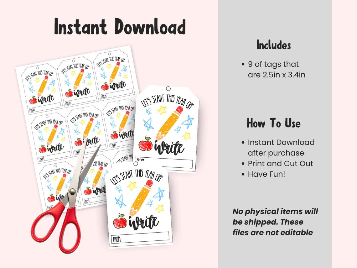 Let's Start This Year off Write Printable Gift Tag, Back to School ...