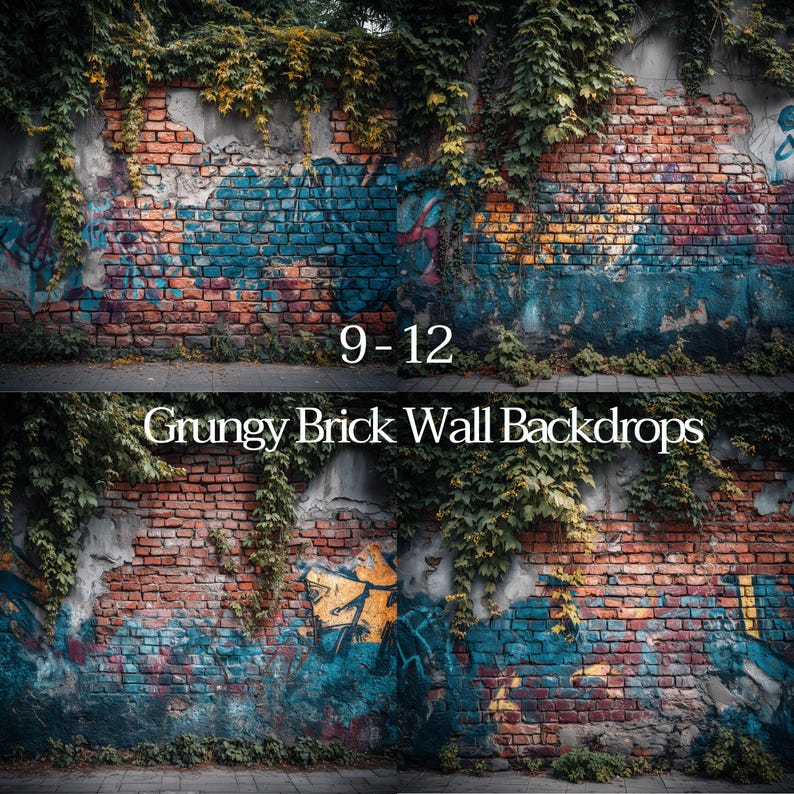 12 Grungy Brick Wall Backdrops | Rustic Graffiti Scenes | Overgrown Ivy ...