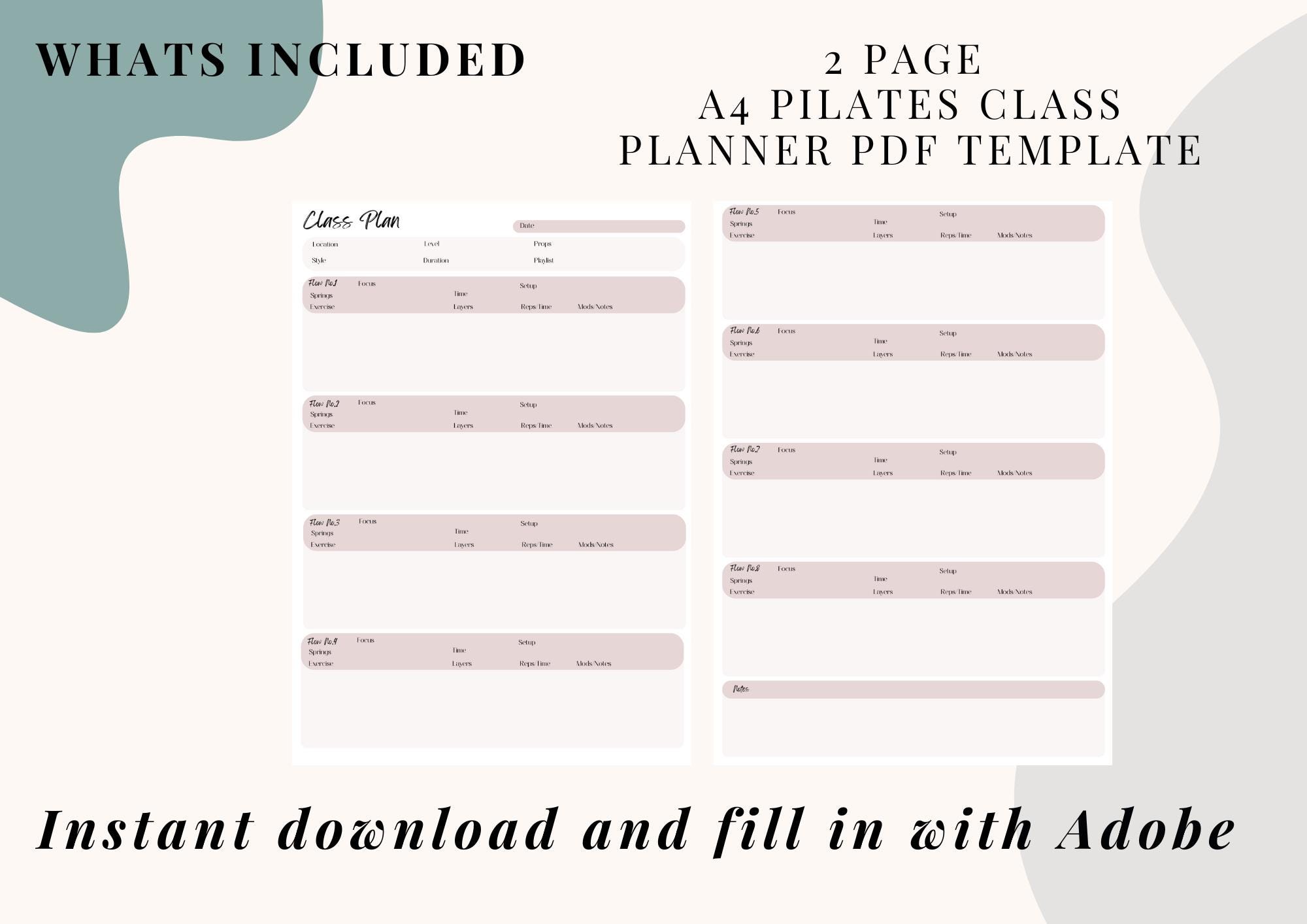 Pilates Class Planner Template | Pilates Instructor | Reformer Pilates ...