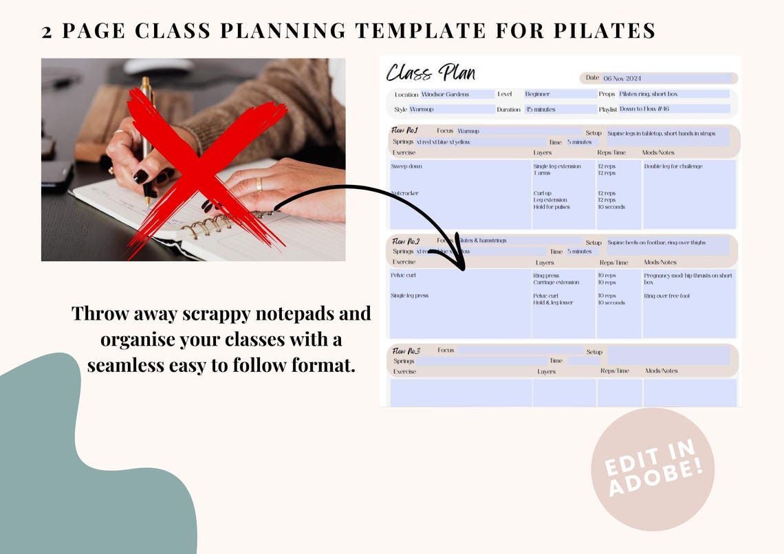 Pilates Class Planner Template | Pilates Instructor | Reformer Pilates ...