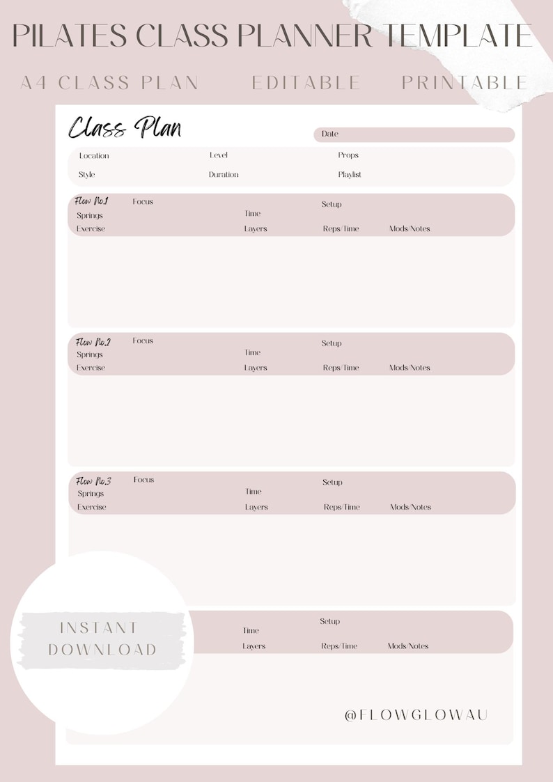 Pilates Class Planner Template | Pilates Instructor | Reformer Pilates ...