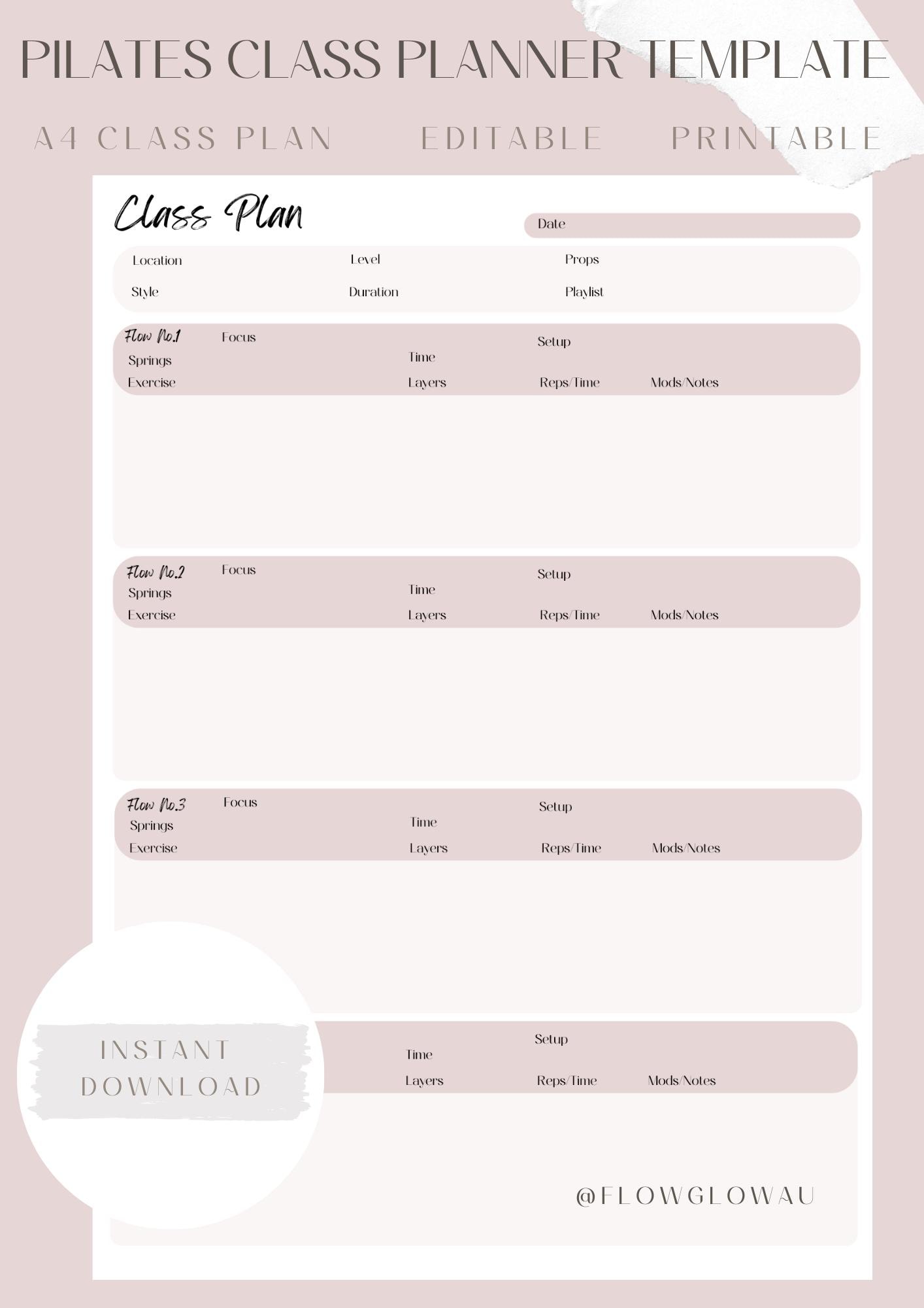 Pilates Class Planner Template | Pilates Instructor | Reformer Pilates ...