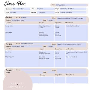 Pilates Class Planner Template | Pilates Instructor | Reformer Pilates ...