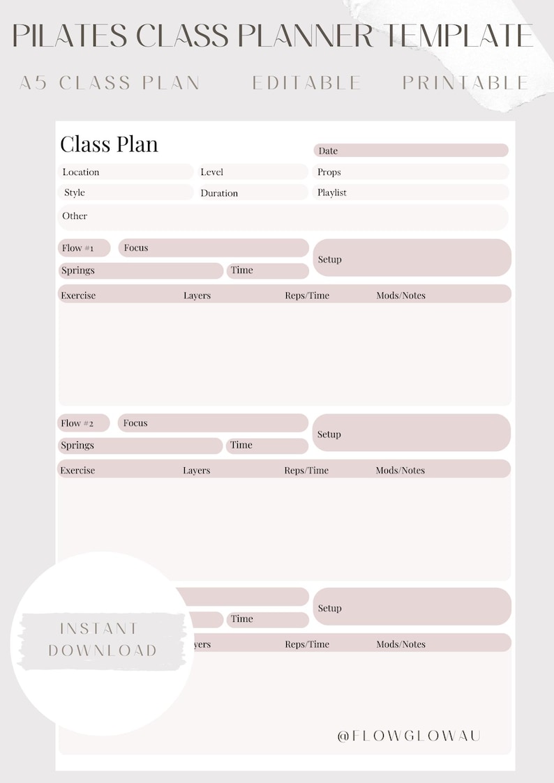 Pilates Class Planner Template | Pilates Instructor | Reformer Pilates ...