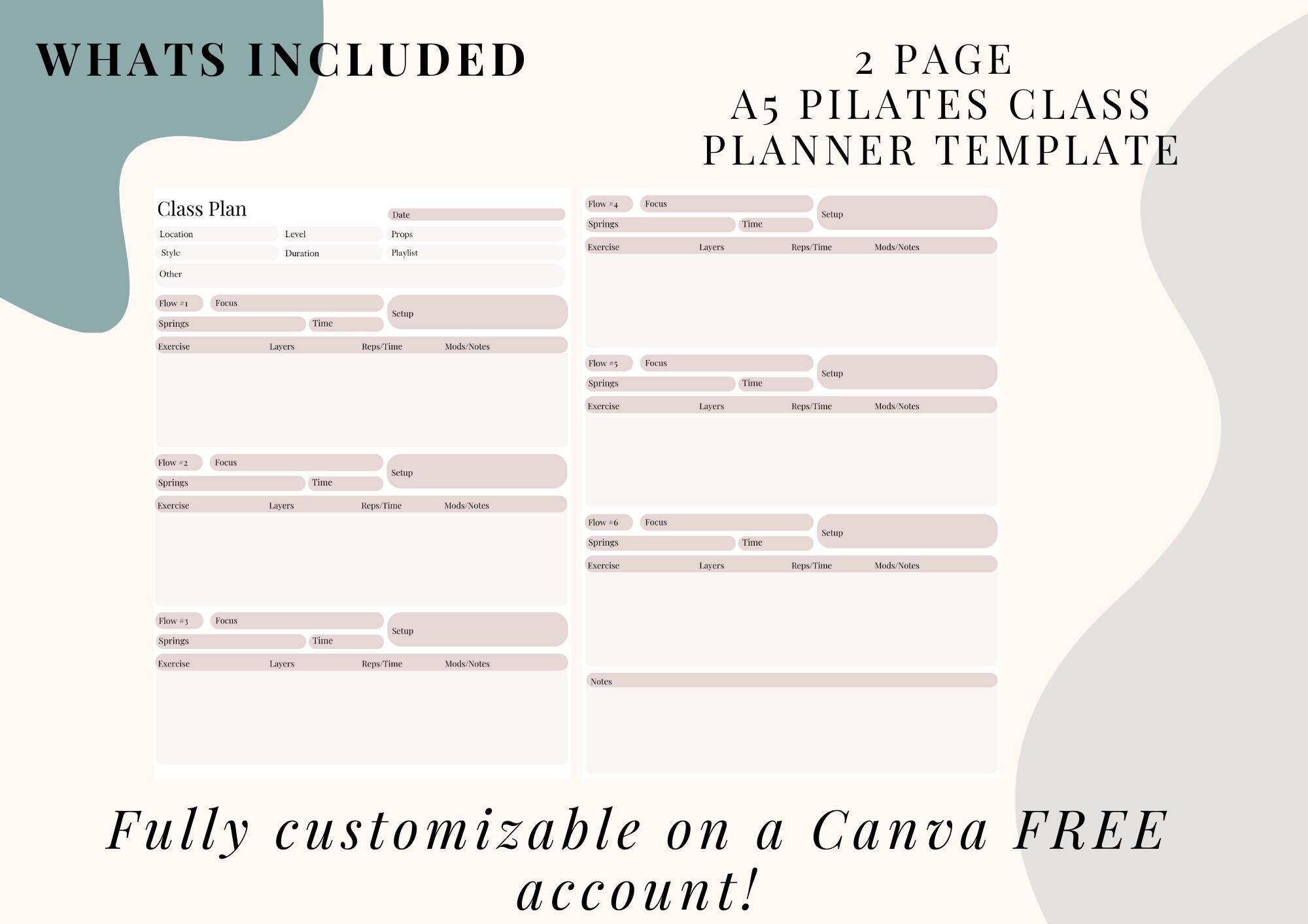 Pilates Class Planner Template | Pilates Instructor | Reformer Pilates ...