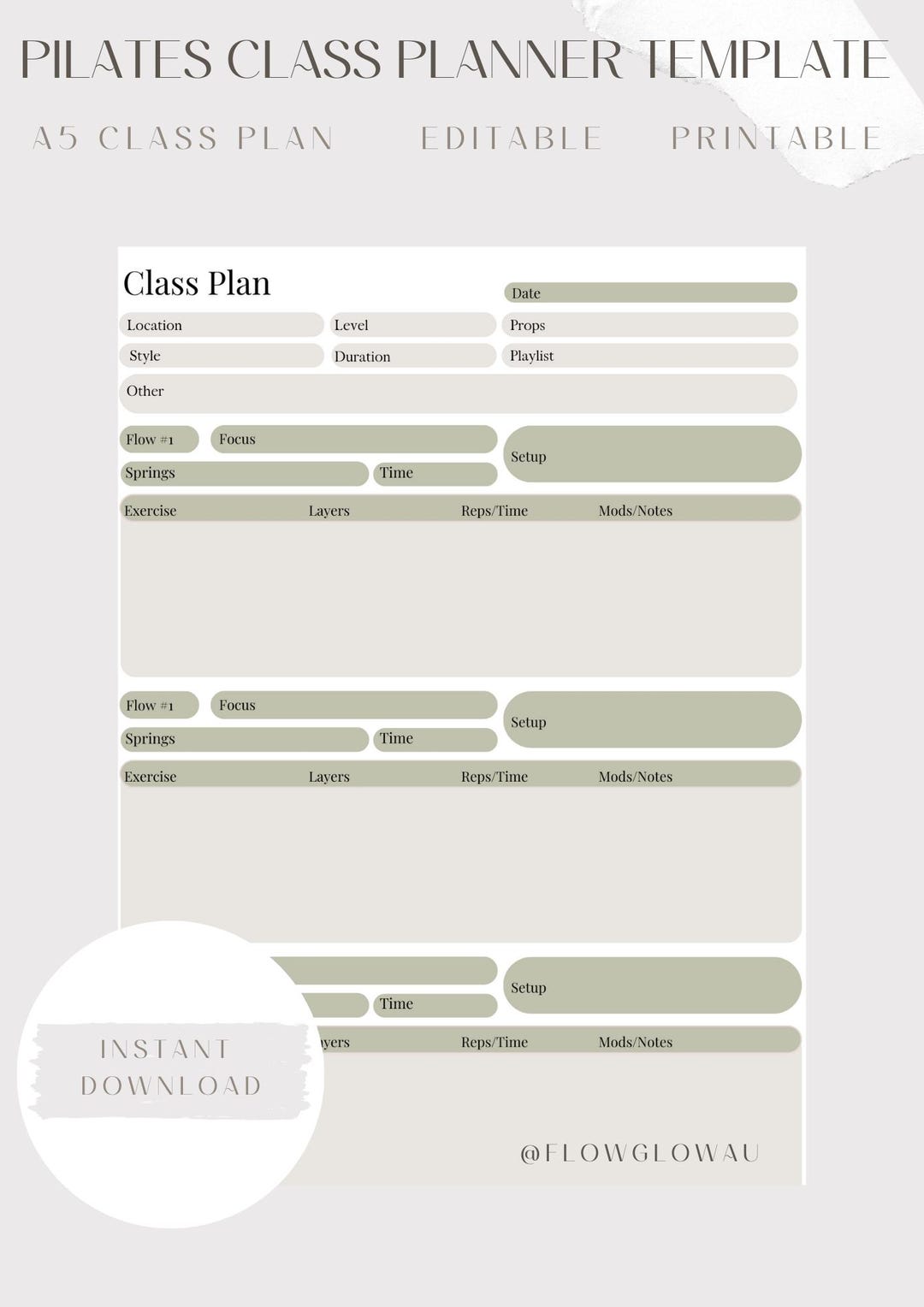 Pilates Class Planner Template | Pilates Instructor | Reformer Pilates ...