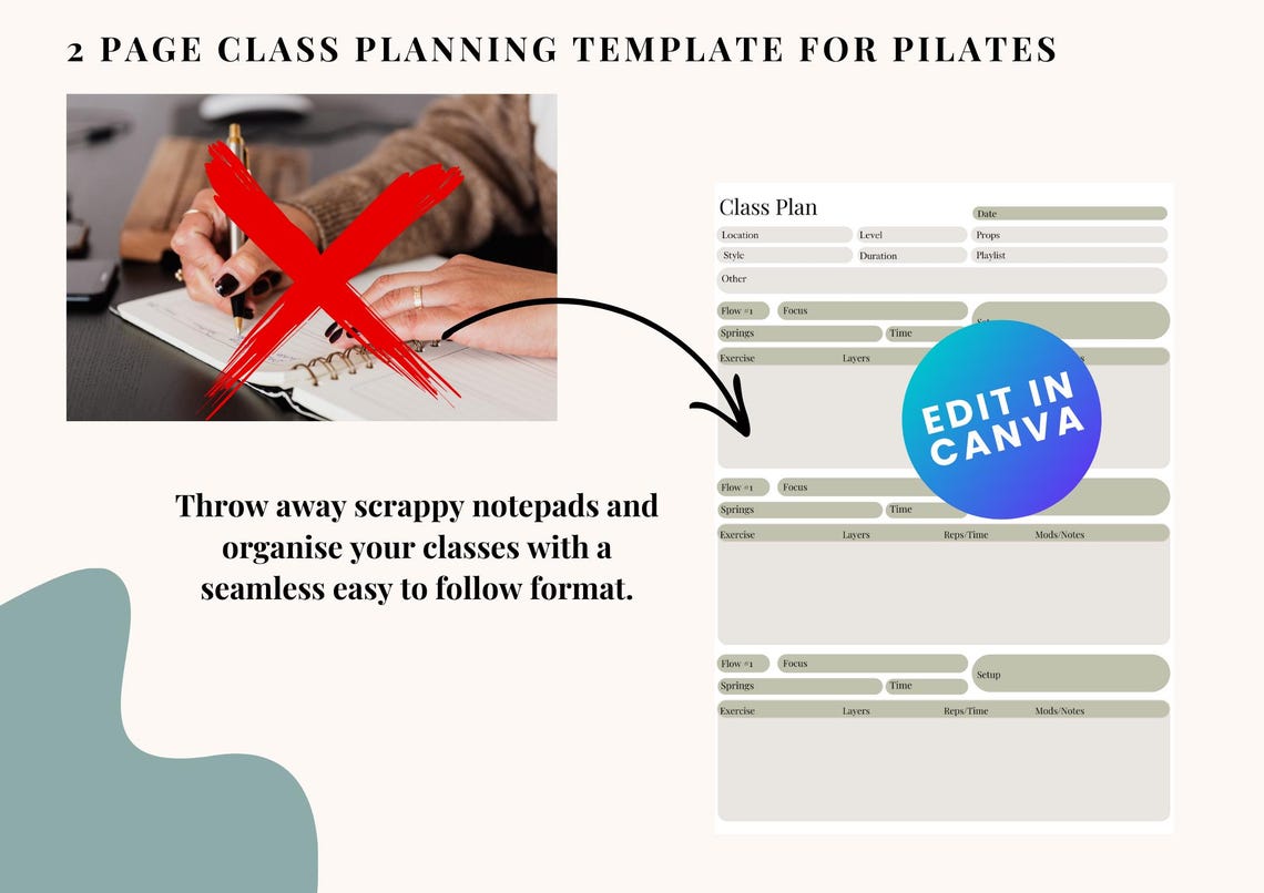 Pilates Class Planner Template | Pilates Instructor | Reformer Pilates ...