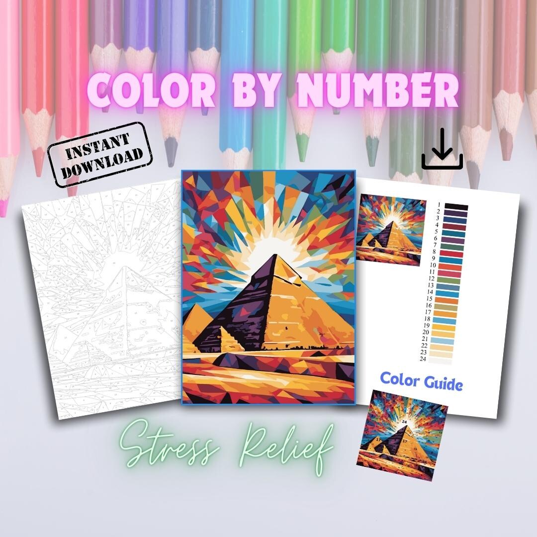 Color-by-number Pyramid Digital Download | Relaxing DIY Art Activity ...