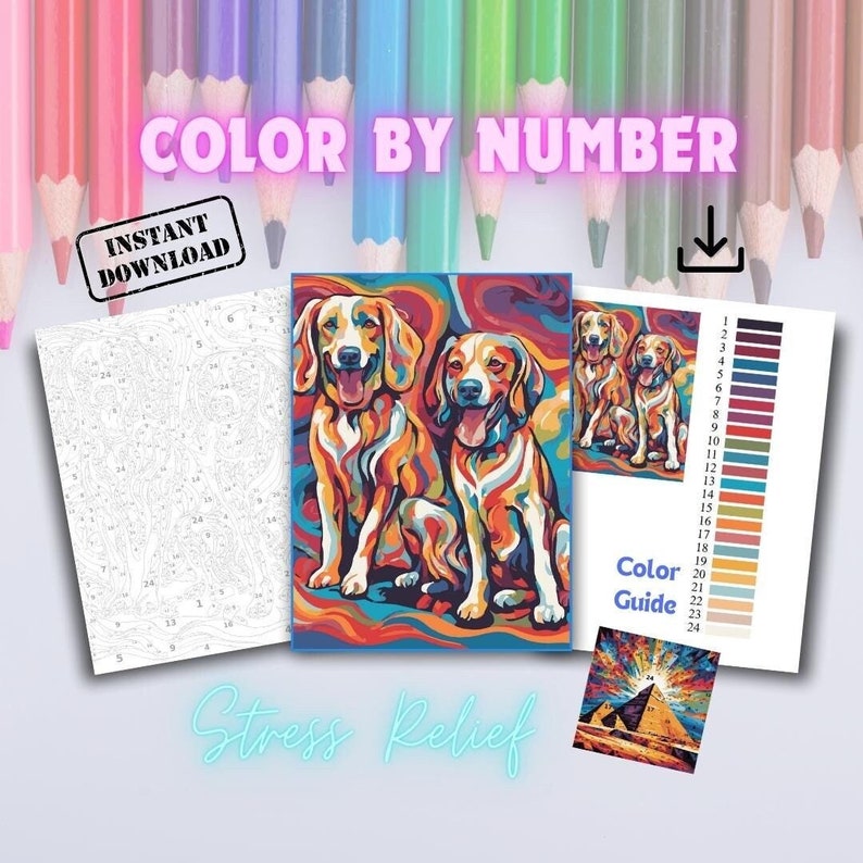Color-by-number Dogs Digital Download | Relaxing DIY Art Activity ...