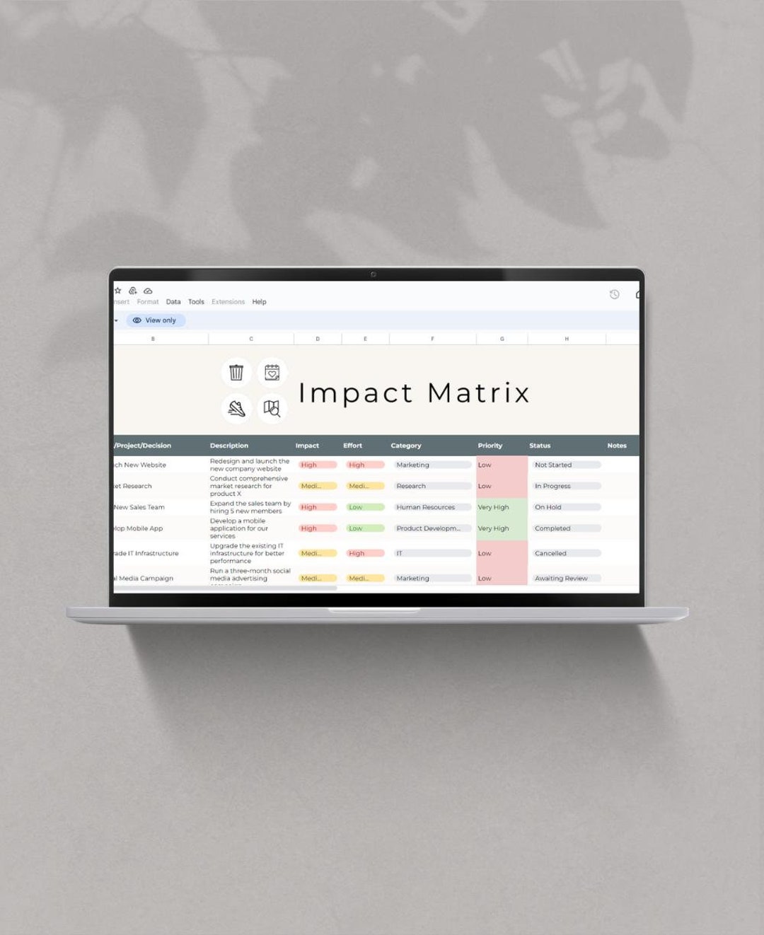 Impact Matrix Google Spreadsheet, Digital Download - Etsy