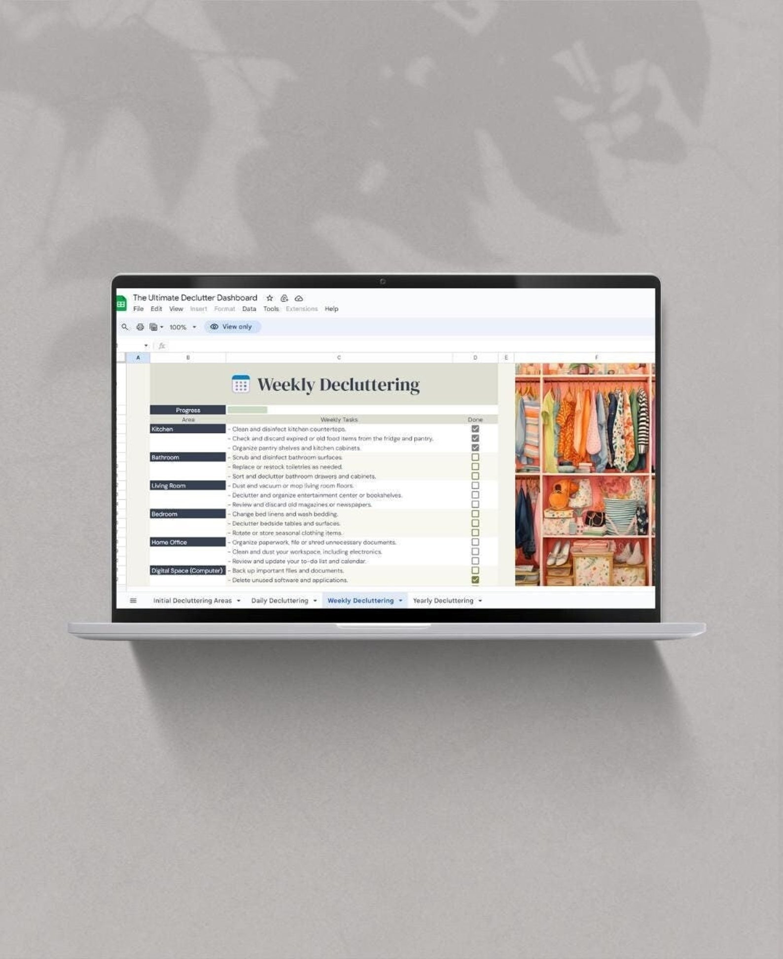 Ultimate Declutter Dashboard Google Spreadsheet, Life Planner, Daily ...