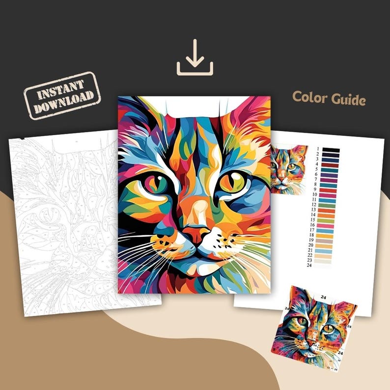 Color-by-number Cat Digital Download | Relaxing DIY Art Activity ...