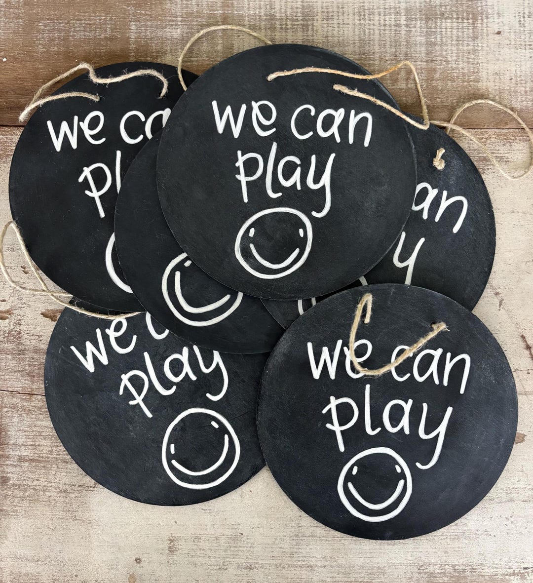 We Can Play/we Can't Play Flippable Round Door Hanging Chalkboard Sign ...