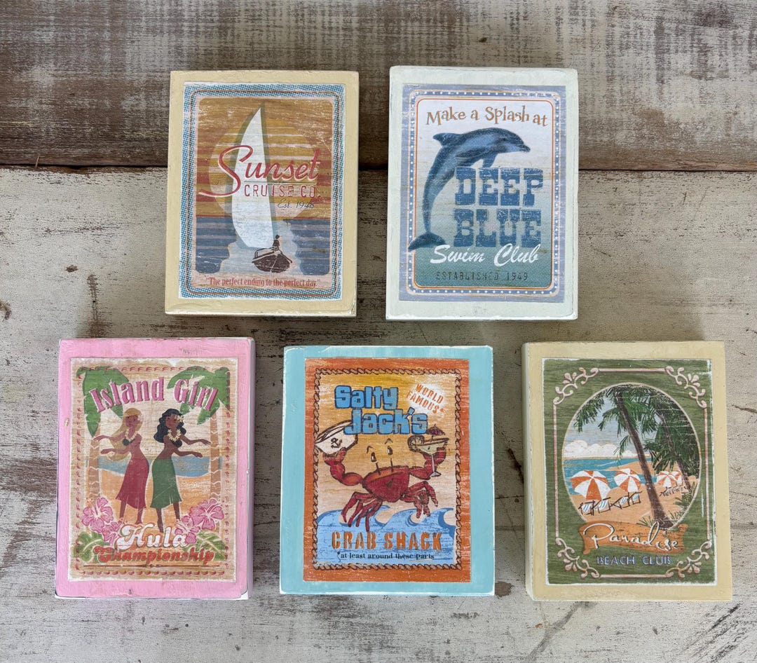 Set of 5 Beach Themed Vacation Travel Tourist Collection - Tiered Tray ...