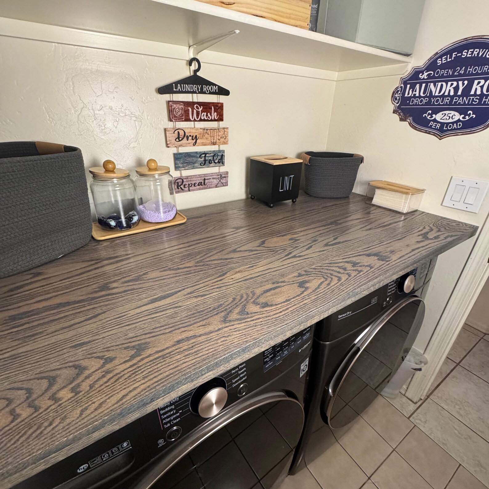 Custom Solid Oak Wood Washer and Dryer Top: Laundry Room Countertop - Etsy