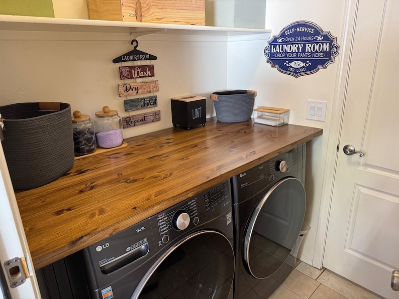 Custom Solid Oak Wood Washer and Dryer Top: Laundry Room Countertop - Etsy