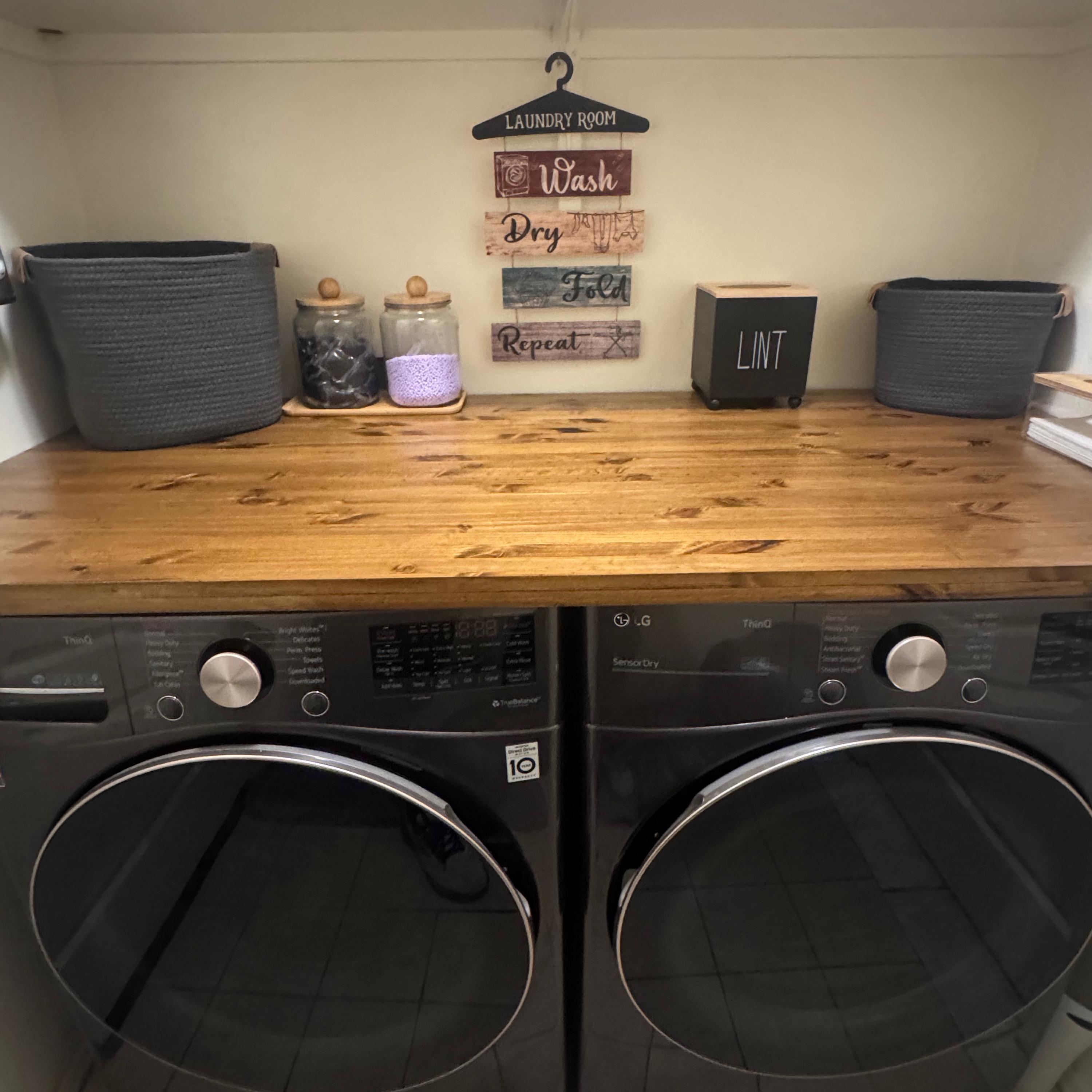 Wooden Washer & Dryer Top, Laundry Room Organization Countertop, Washer ...